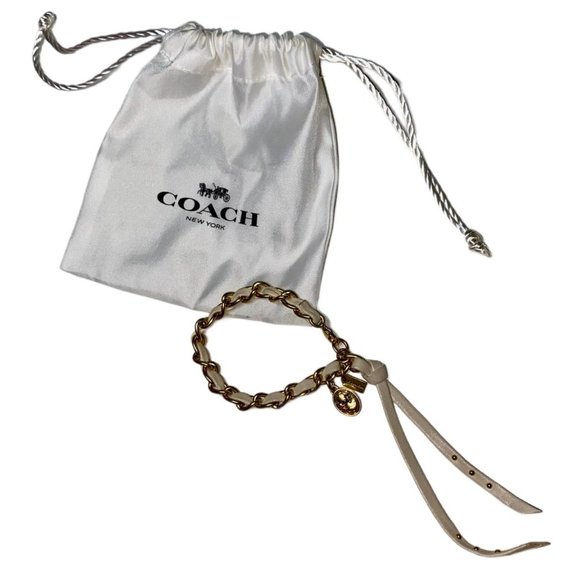 Coach | Jewelry | Coach Gold And Offwhite Cream Leather Bracelet | Poshmark